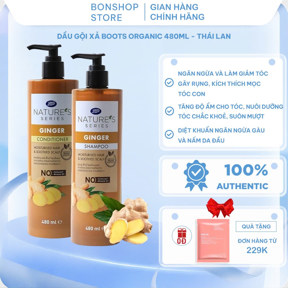 Dầu Gội Gừng Thái Lan BOOTS NATURE'S 480ml - Cặp Dầu Gội Thái Lan Gừng Kích Thích Mọc Tóc ...