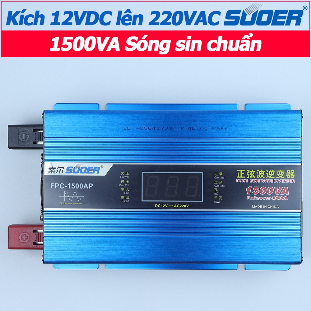 Biến tần SUOER FPC-1500VA 1500AP Inverter kích điện 12V DC lên 220V AC ...