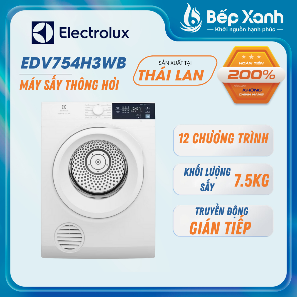 [FREESHIP HCM] Máy Sấy Thông Hơi Electrolux 7.5 kg EDV754H3WB ...
