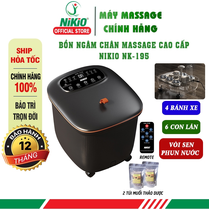 Bồn ngâm chân massage Nikio NK-195 NEW - Nhiệt độ điều chỉnh từ 35-48ºC, Con lăn tự động bấm ...