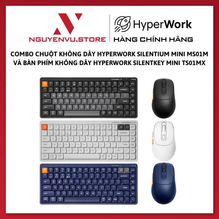 Combo chuột không dây HyperWork SilentiumMini MS01M và bàn phím không dây HyperWork SilentKey ...