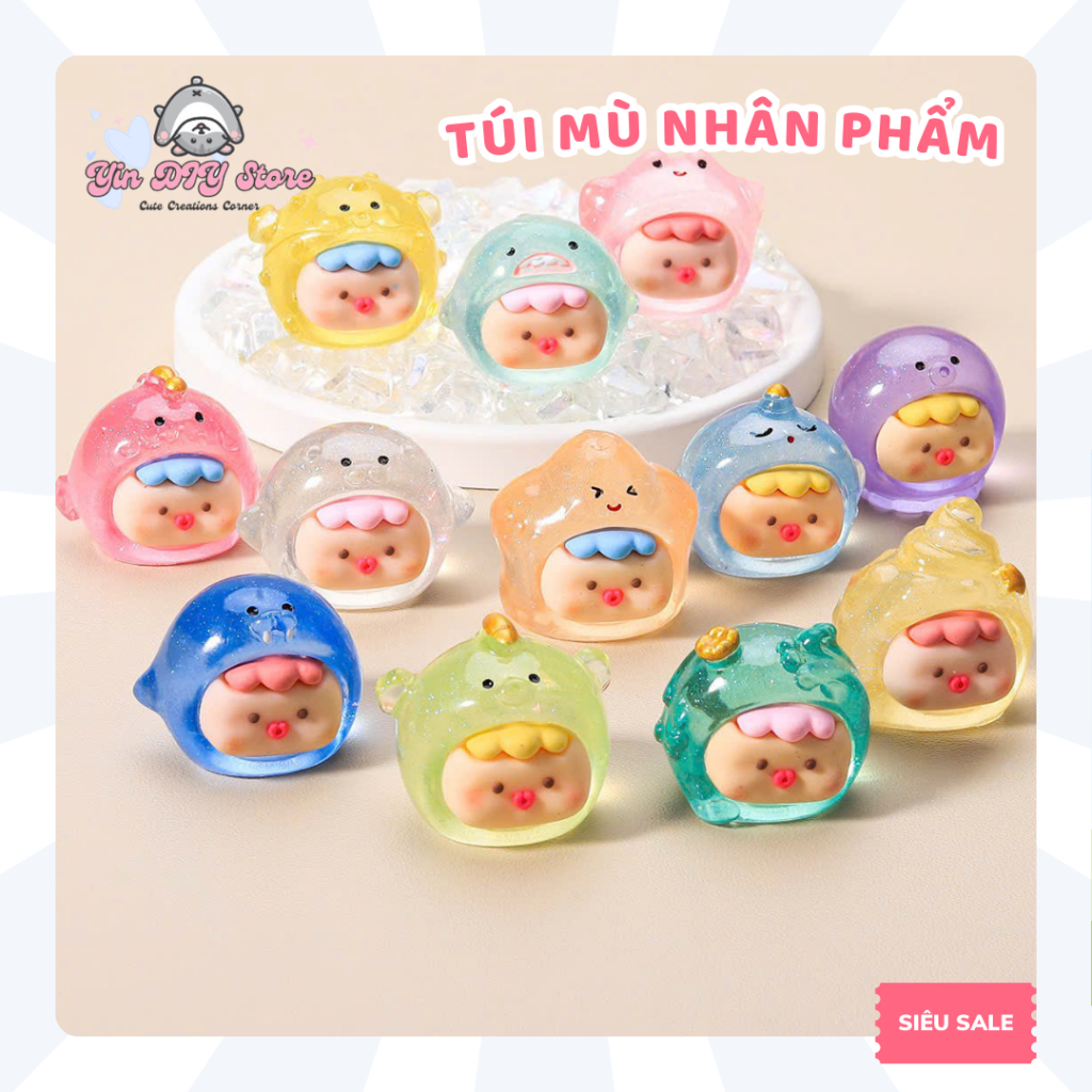 Combo túi mù charm Sinh vật biển mặt heo trong suốt và lấp lánh siêu ...