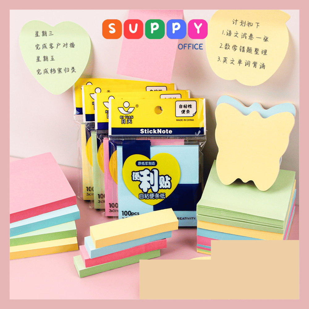 Giấy note set 100 tờ nhiều màu sắc giấy nhớ có keo dán tiện lợi Suppy ...
