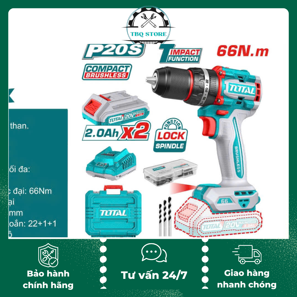 Máy khoan búa không chổi than dùng pin Total TIDLI20668 - 20V, mô-men ...