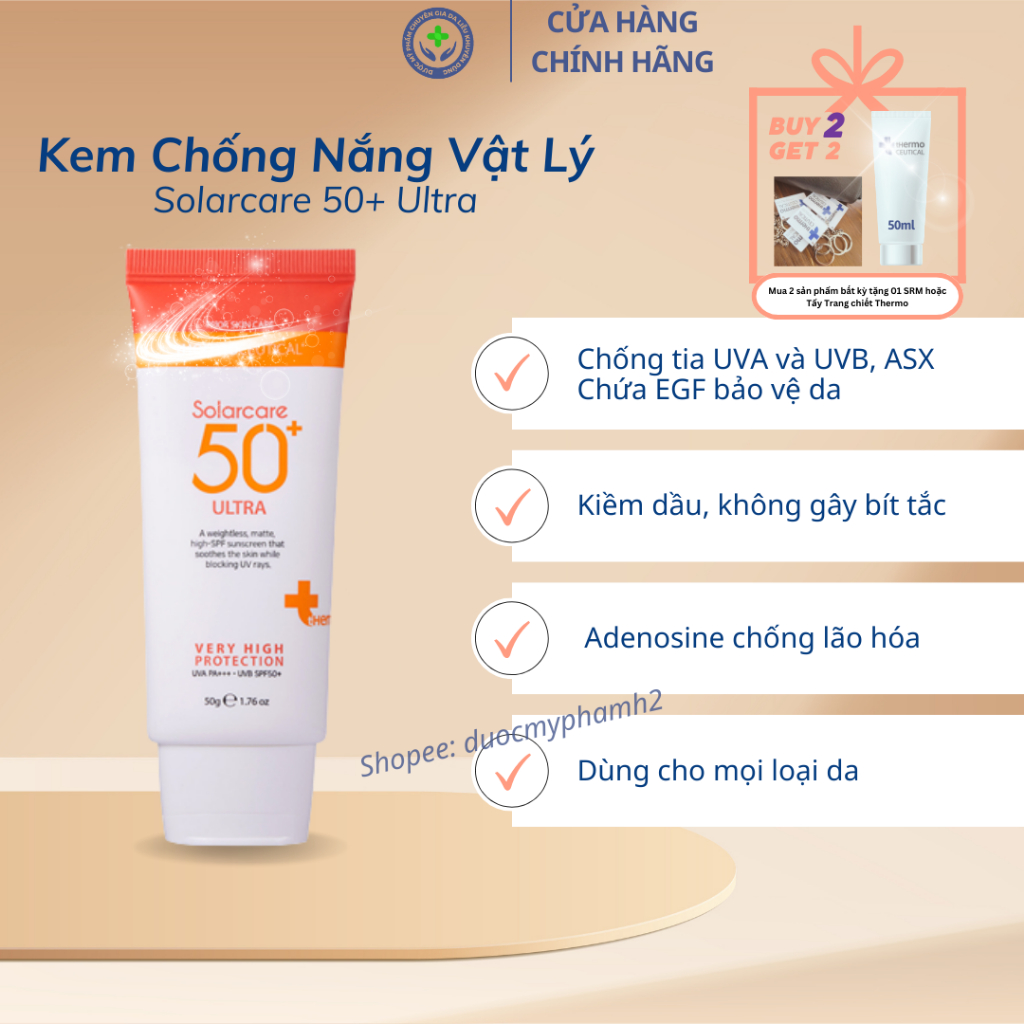 [MUA LÀ CÓ QUÀ] Kem chống nắng vật lý #thermo #Solarcare_50+Ultra cho mọi loại da không gbết ...