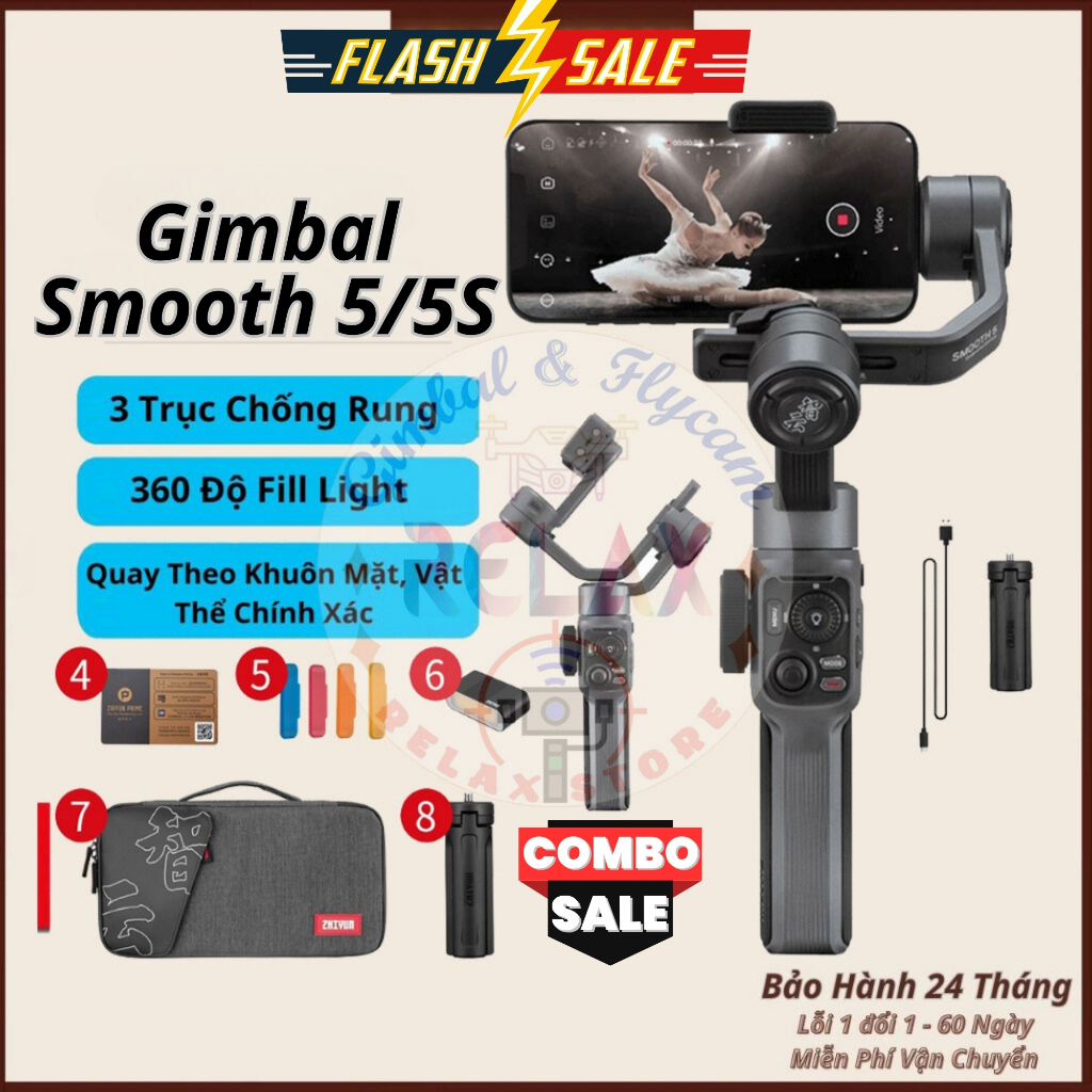 Gimbal chống rung ZHIYUN SMOOTH 5/5S Combo, Gậy quay video chống rung tốt hơn Gimbal smart xpro ...