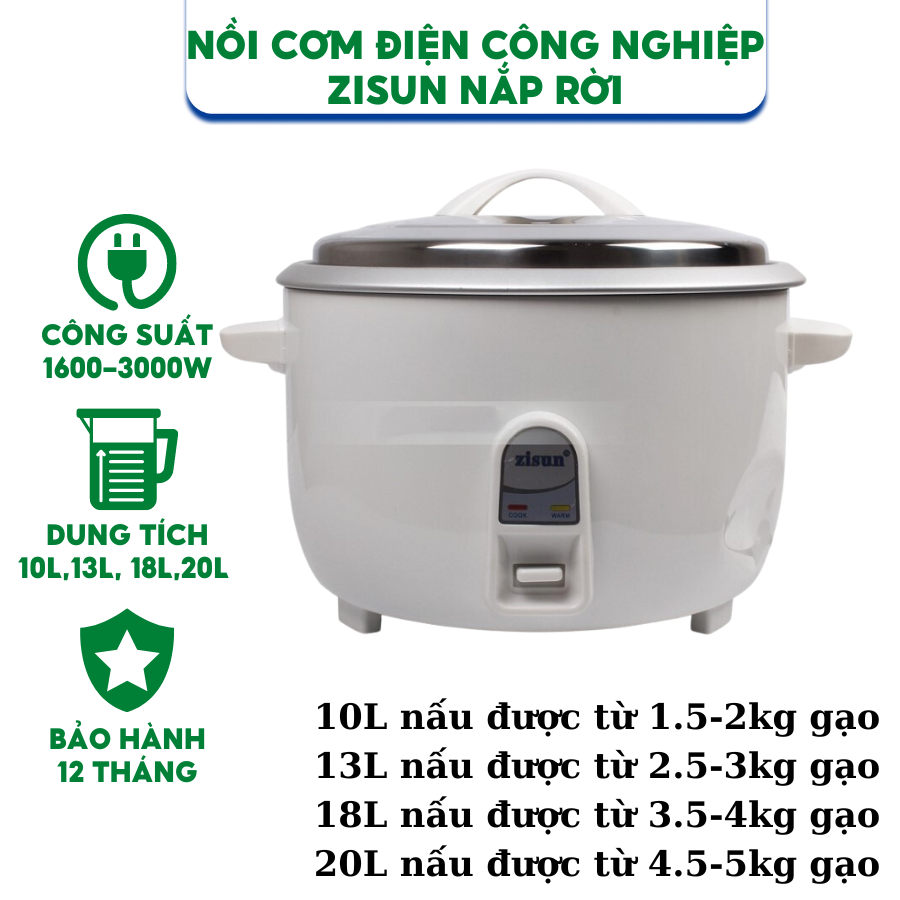 Nồi cơm điện công nghiệp KHÔNG CHỐNG DÍNH ZISUN 10L, 13L, 18L, 20L ...