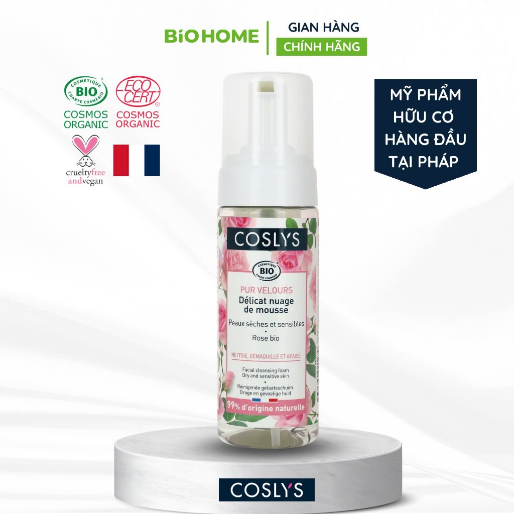 Sữa rửa mặt hữu cơ tạo bọt từ hoa hồng cho da khô và nhạy cảm Coslys (150ml) | Shopee Việt Nam