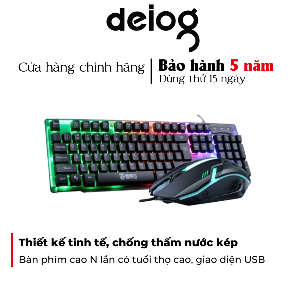 Combo bàn phím giả cơ chuột gaming chính hãng Deiog M302 đèn led RGB chống thấm nước chống ồn ...