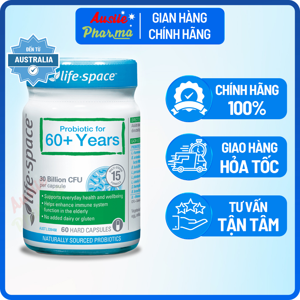 Men vi sinh Life Space 60+ hỗ trợ tim mạch, hỗ trợ tiêu hóa và tăng cường miễn dịch cho người ...