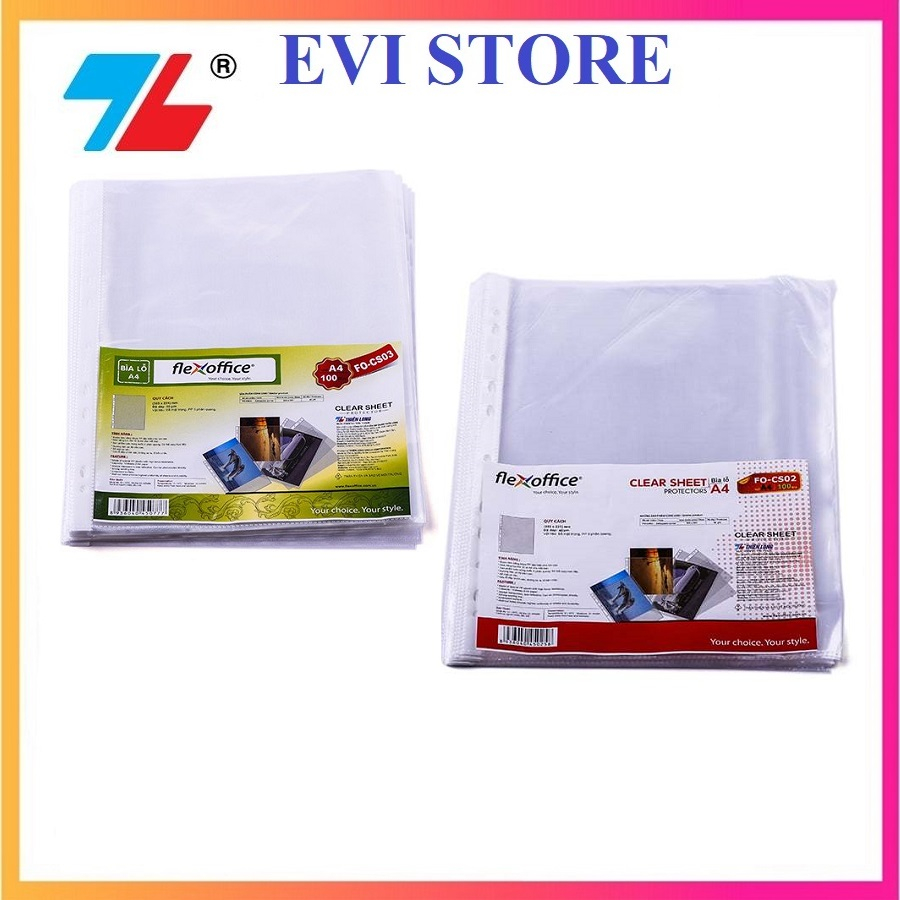 Tập 100 Bìa lỗ A4 Flexoffice FO-CS02 / FO-CS03 / Sơ mi lỗ dày Thiên ...