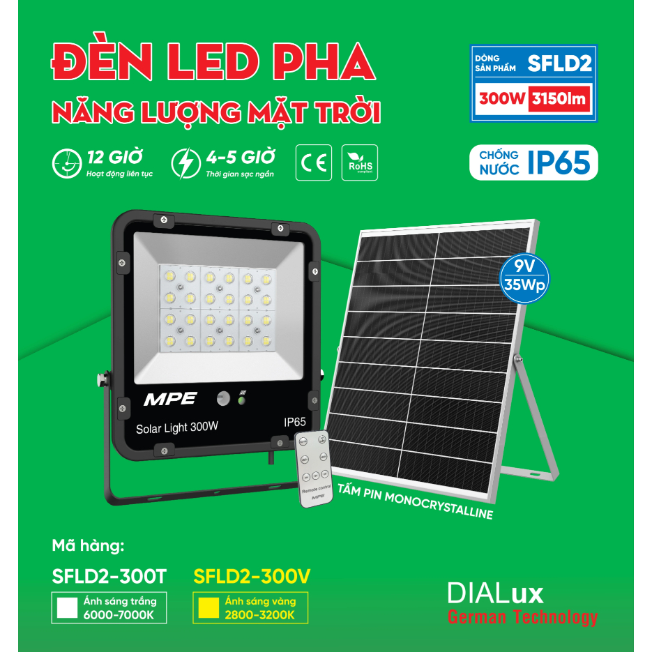 Đèn LED pha năng lượng mặt trời NLMT Solar 100W 200W 300W ánh sáng trắng vàng SFLD2-100T SFLD2 ...