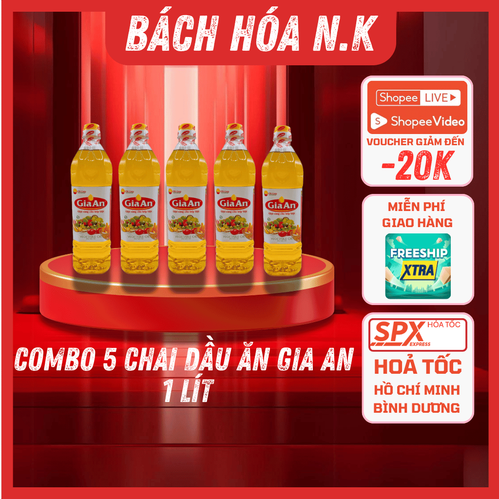 Dầu ăn Gia An Can 5L/Combo 5 Chai 1L/Combo 2 Chai 2L | Shopee Việt Nam