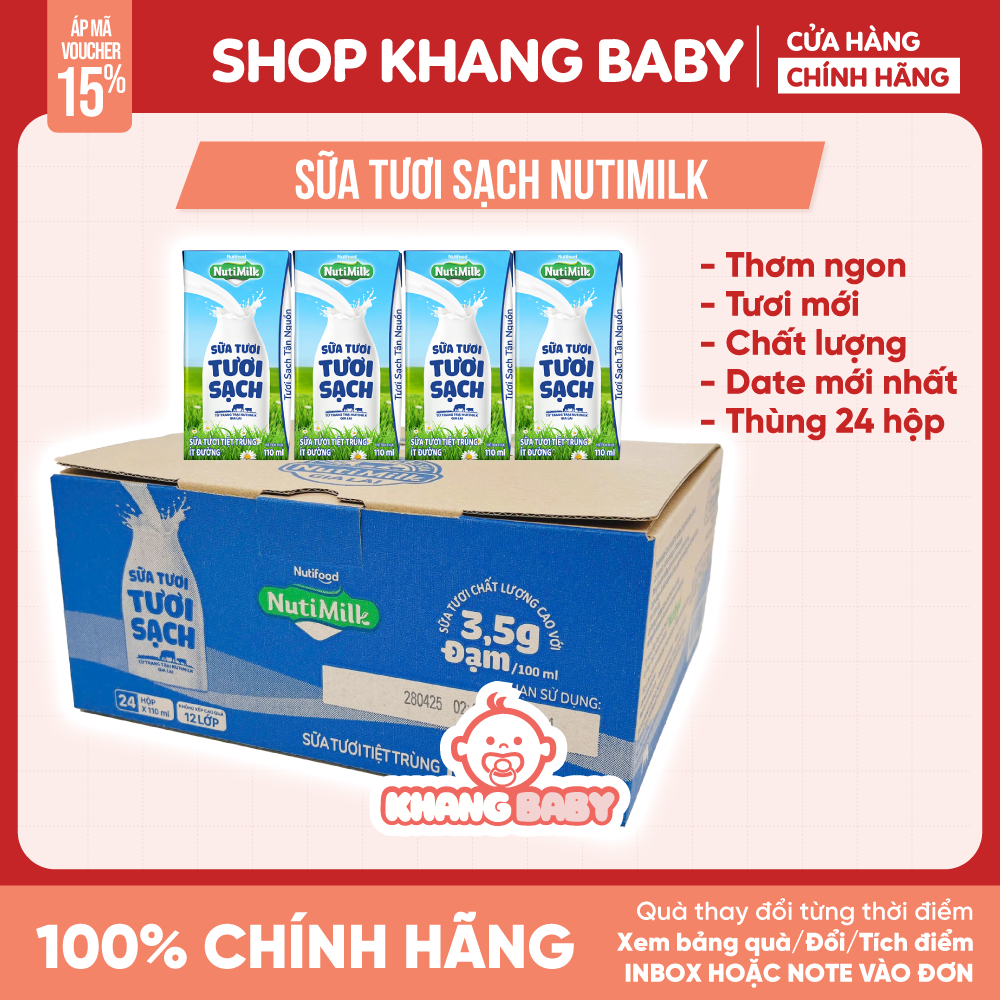 Thùng sữa tươi sạch Nutimilk 24 hộp 110mL- Shop Khang Baby | Shopee ...