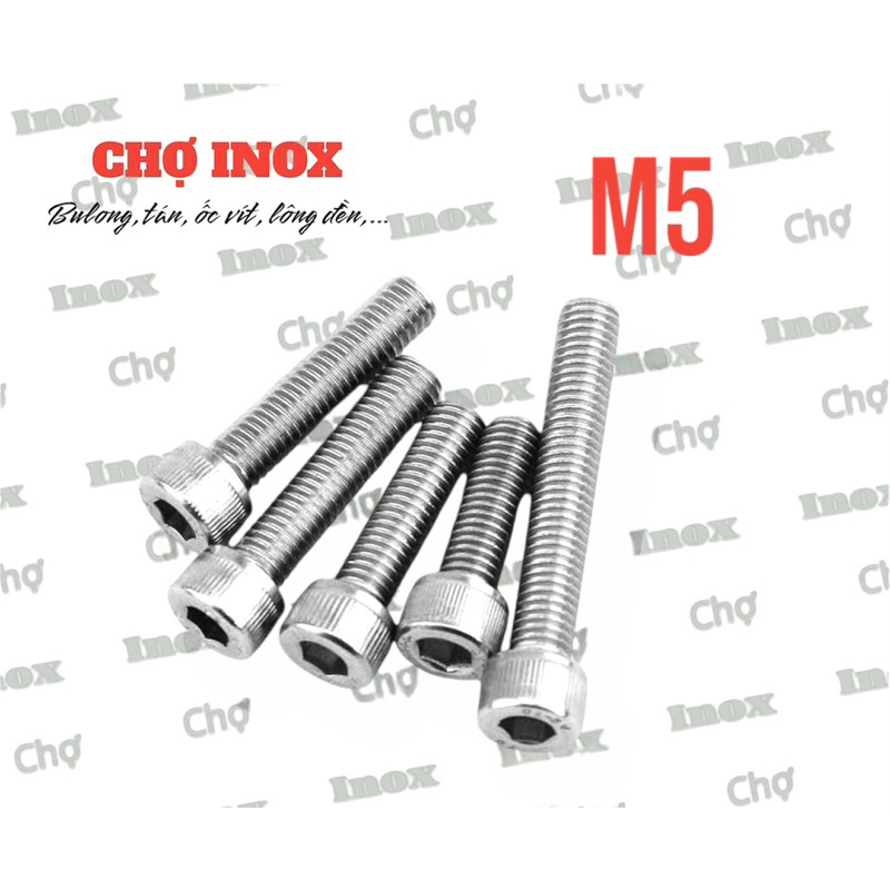 Bulong lục giác đầu trụ INOX 304 M5 ( M5x8, M5x10, M5x12, M5x16….M5x60 ...