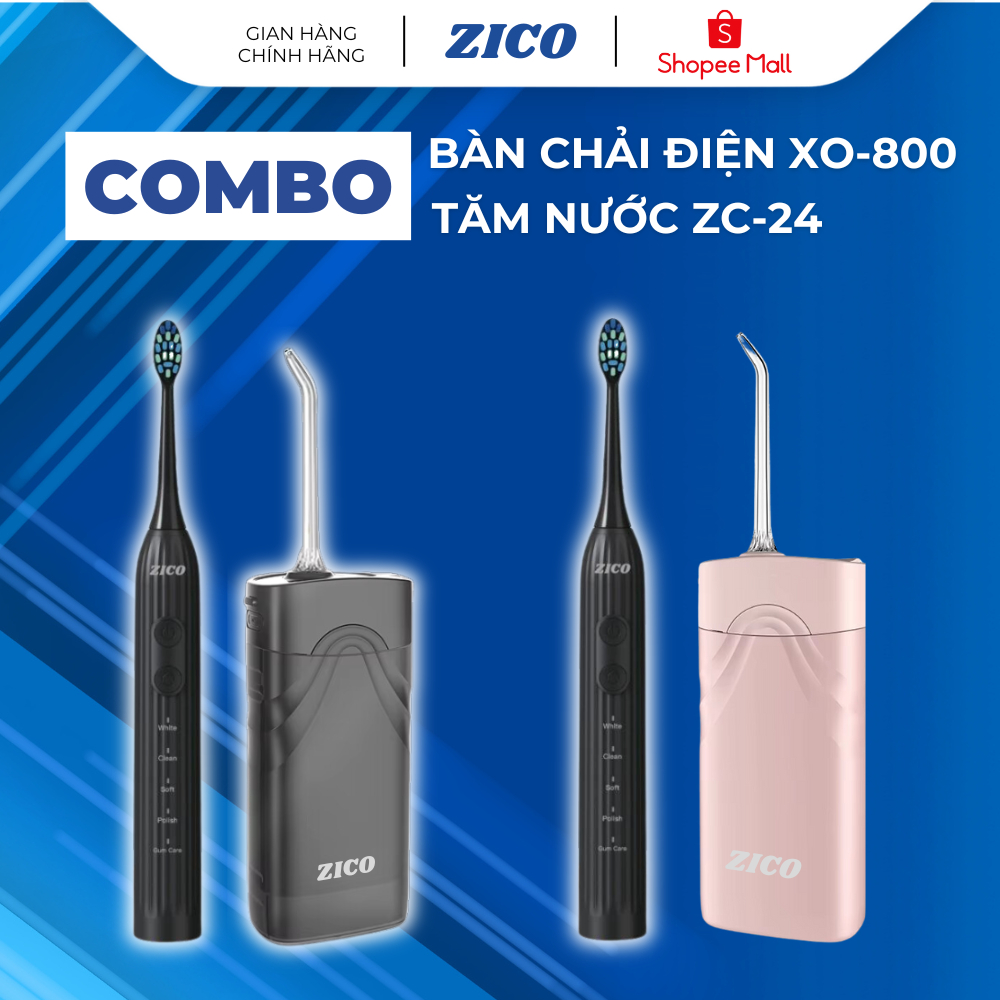 Combo bàn chải điện ZICO XO-800 + Tăm nước ZICO ZC-24, Loại sạch mảng bám, sạch sâu, sử dụng dễ ...