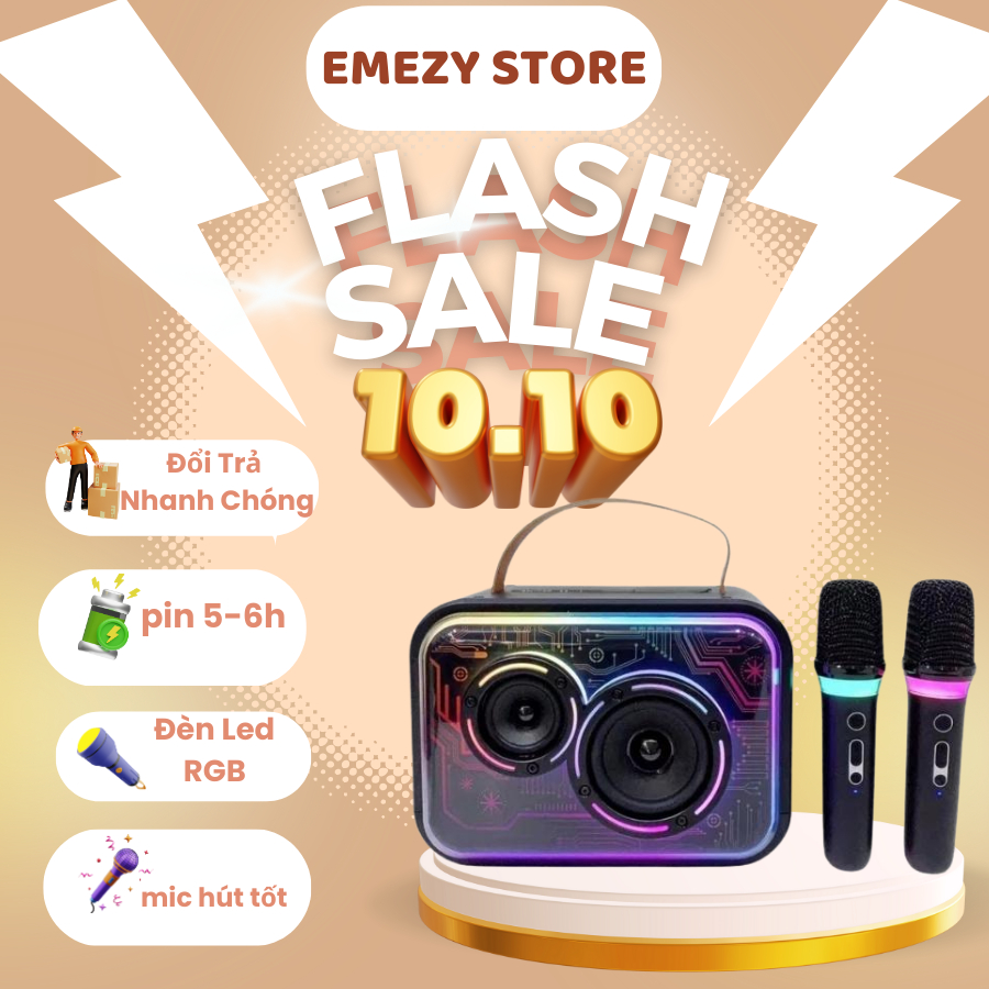 Loa karaoke bluetooth K56 hiệu ứng đèn LED kèm 2 micro không dây hát ...