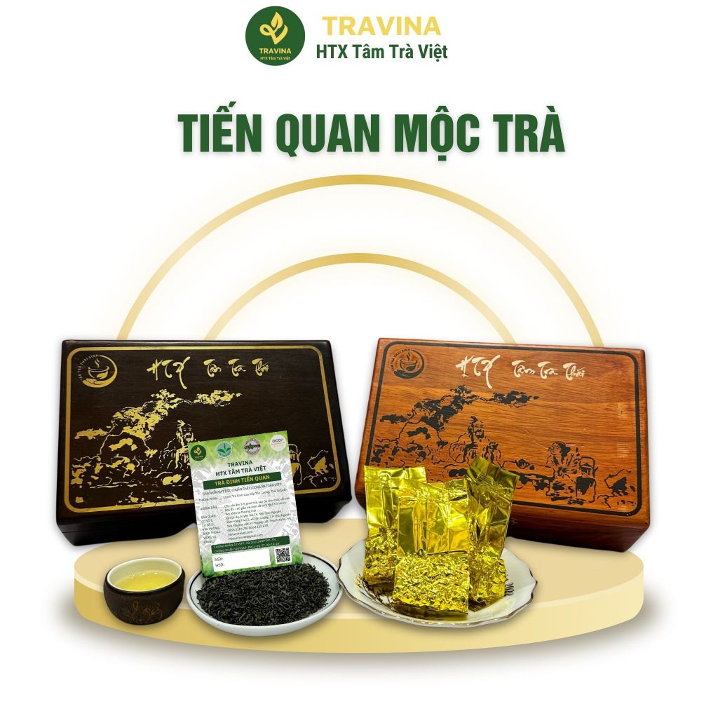 Tiến quan Mộc Trà (nâu/đen) – Set Trà hộp gỗ tiến quan 250Gr – Quà biếu ...