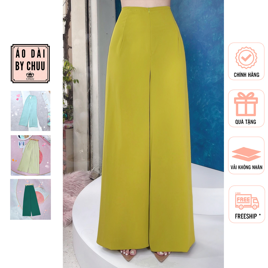 Quần lụa áo dài nữ màu xanh lá có lưng chun dài 104cm CHUU | Shopee ...