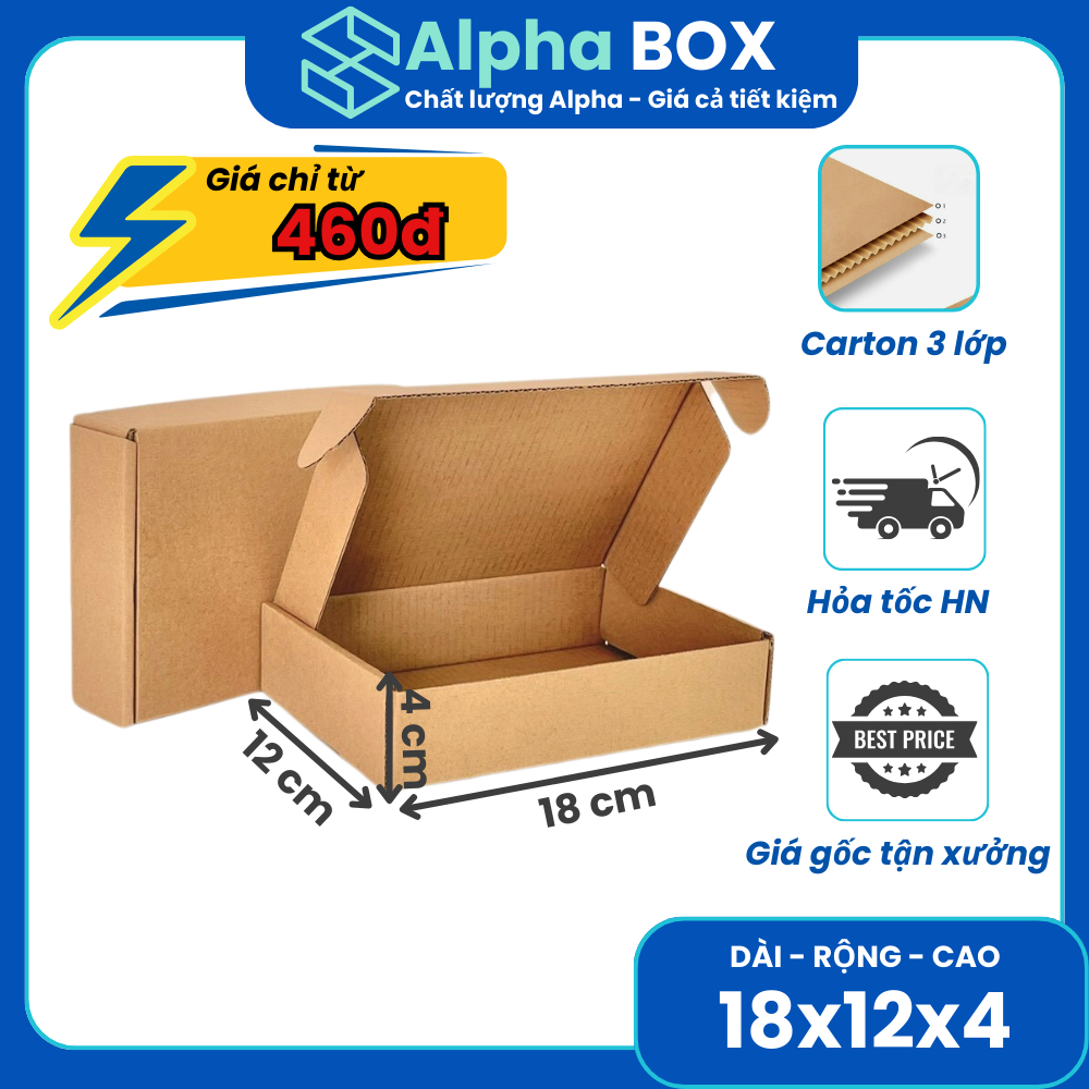 [Combo 10] 18x12x4 Hộp carton nắp gài đóng hàng, hộp giấy nắp gài đựng ...