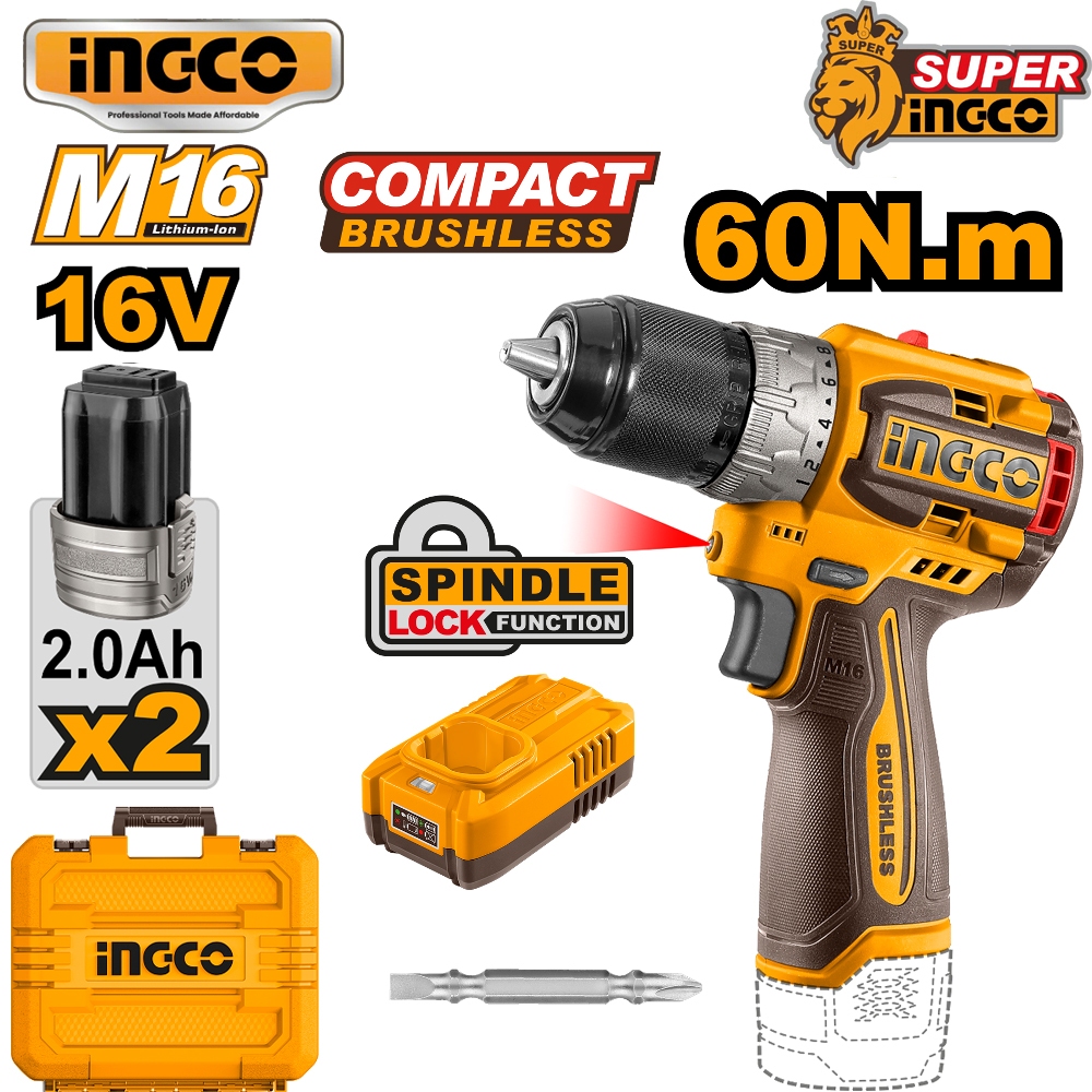 Máy khoan vặn vít dùng pin 16V Ingco CDLI16682 ( Động Cơ Ko Chổi Than ...