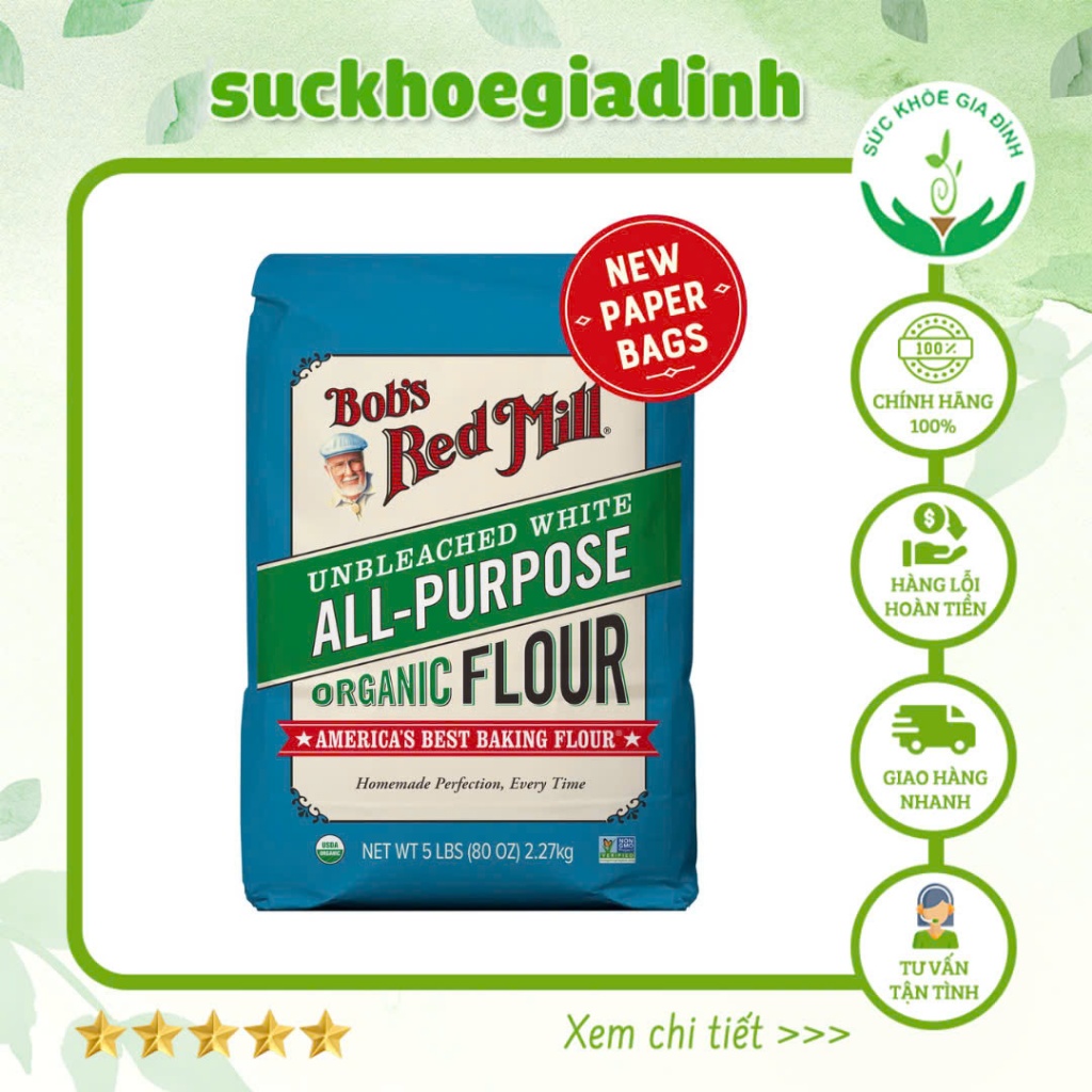 [Date 4.2025] Bột Mì Đa Dụng Hữu Cơ Bob's Red Mill 2.27kg | Shopee Việt Nam