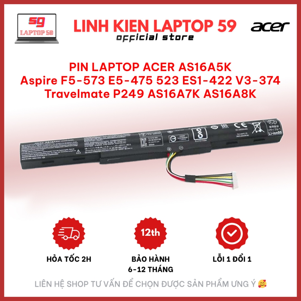 Pin ACER Aspire F5-573 E5-475 E5-576 ES1-422 ES1-432 V3-374 Travelmate ...