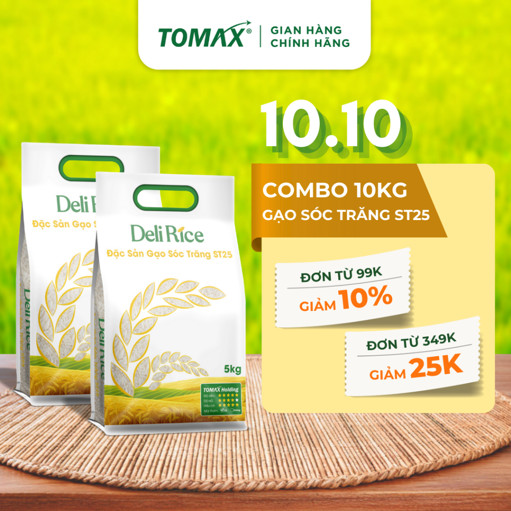 Combo 2 túi gạo hữu cơ ST25 Deli Rice thượng hạng, dẻo thơm - túi 5kg ...