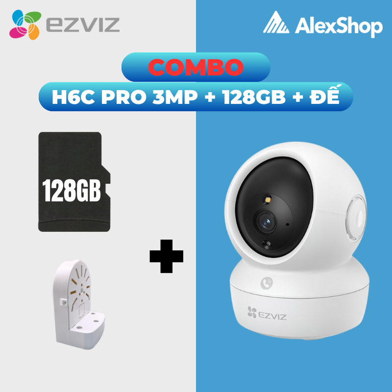 [COMBO-3M] Camera Ezviz Trong Nhà H6C Pro 2K 3MP + Thẻ Nhớ 128GB + Đế ...