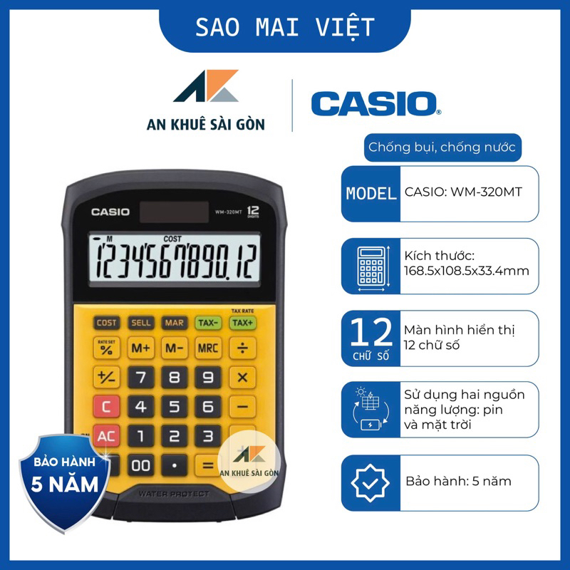 [Chính Hãng] Máy tính chống nước Casio WM-320MT - Dùng cho quán ăn, sạp chợ, môi trường có nước ...
