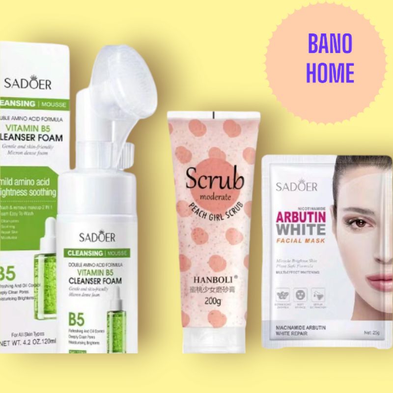 (COMBO 3 MÓN) Sữa rữa mặt Vitamin B5 SADORE 120ml + mặt nạ arbutin ...