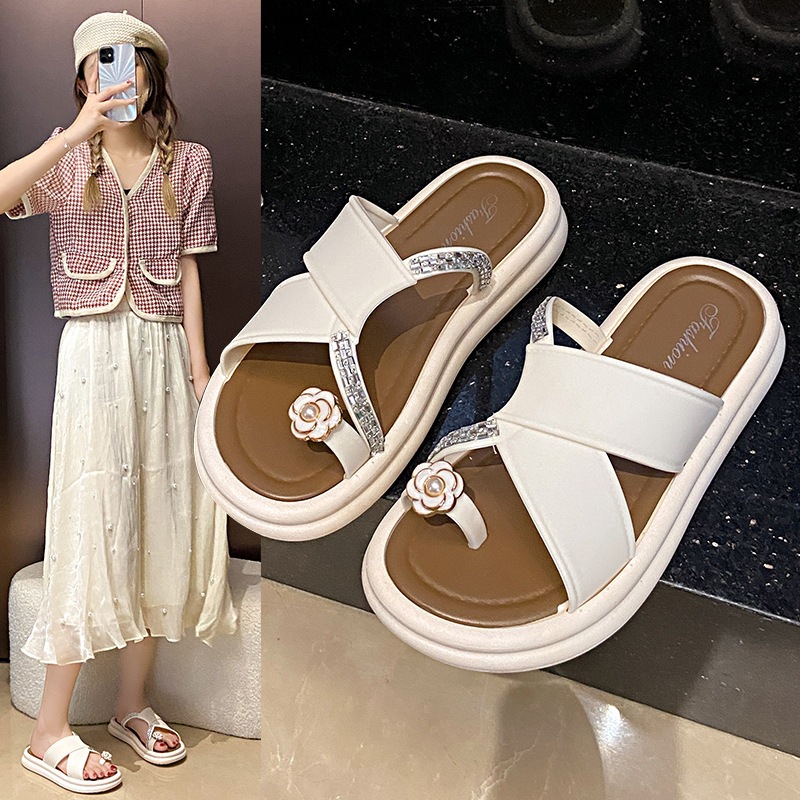 Dép Nữ Xỏ Ngón, Hình Bông Hoa, Đính Đá Lấp Lánh, Đế Dày Mềm Đi Yêm Chân ...