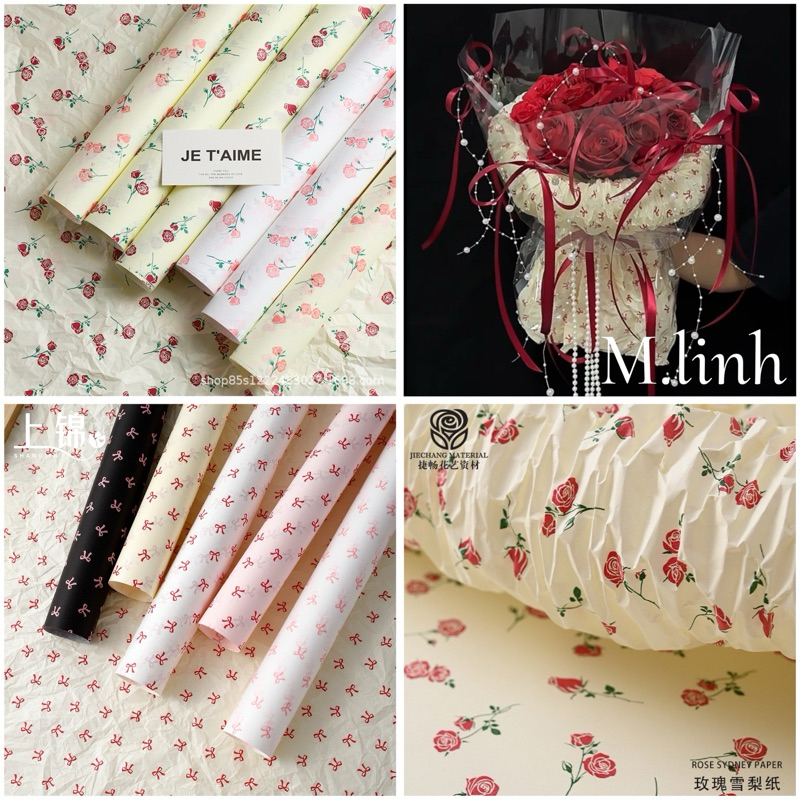 Giấy nhăn Sydney hoạ tiết nơ, hoa hồng gói hoa ( xấp 20 tờ ). Shop Mỹ ...