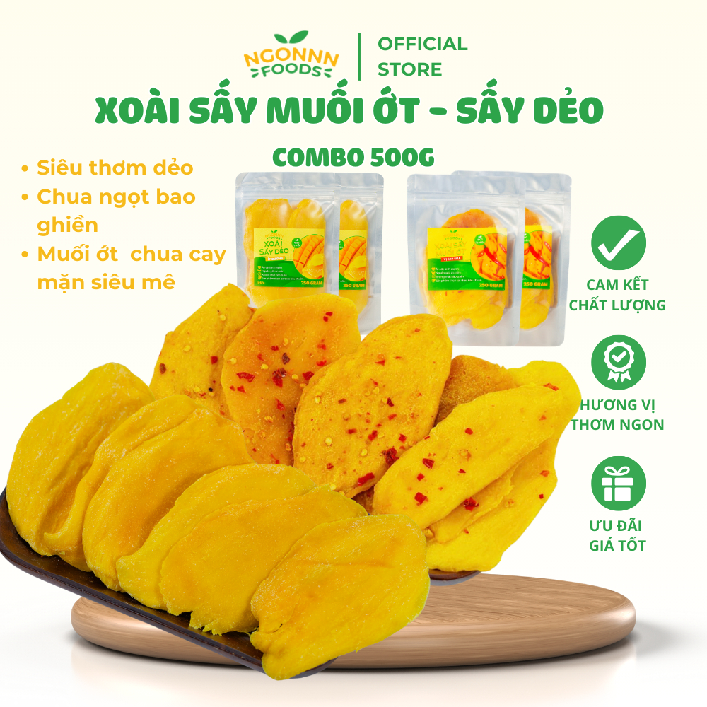 Combo 500g Xoài Sấy Dẻo Ít Đường, Xoài Sấy Muối Ớt, Trái Cây Sấy Tốt Cho Người Ăn Kiêng, Bà Bầu ...
