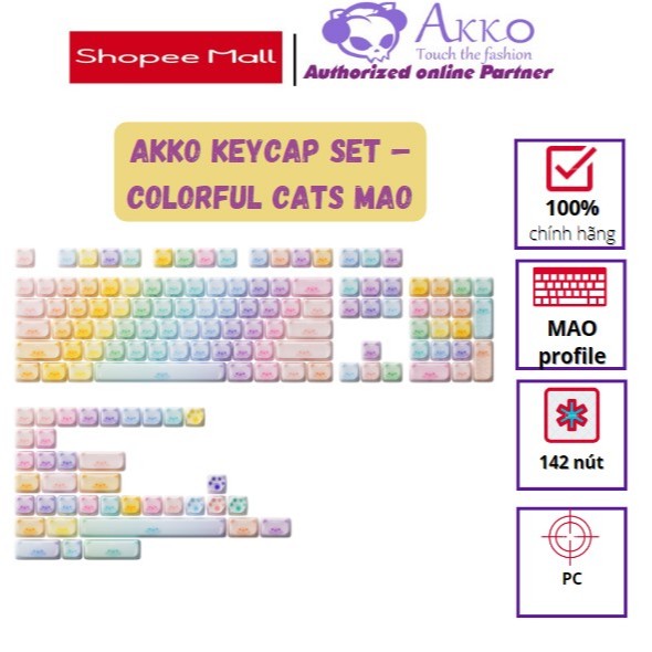 AKKO Keycap set – Colorful Cats MAO (PBT Dye-subbed / MAO profile / 142 nút) | Shopee Việt Nam