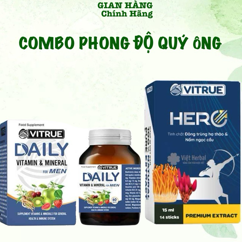 [Combo Cho Nam] Vitrue Hero + Vitrue Daily Vitamin & Mineral for Men ...