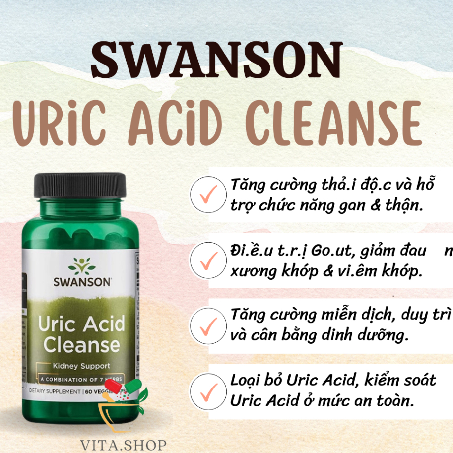 Swanson Uric Acid Cleanse Viên Uống Hỗ Trợ Gout, Tăng Cường Chức Năng ...
