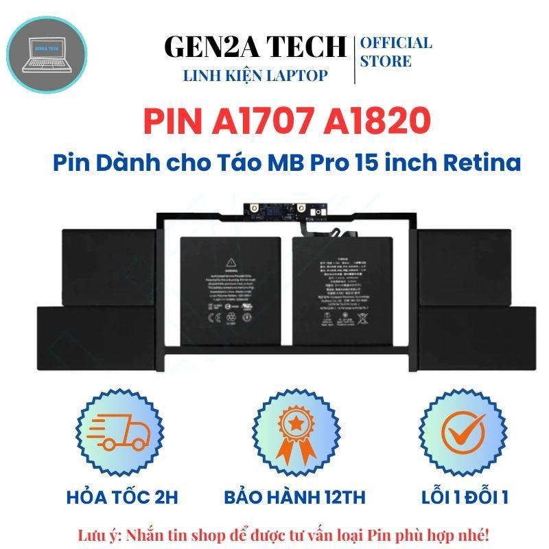 Pin A1820 Thay Thế Cho MB Pro Retina 15″ A1707 A1820 (Late 2016 Mid ...