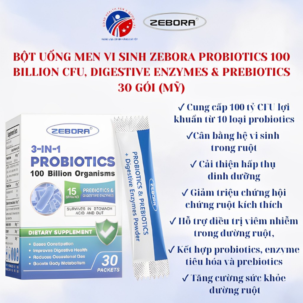 Bột Uống Men Vi Sinh Mỹ Zebora Probiotics 100 Billion CFU, Digestive ...