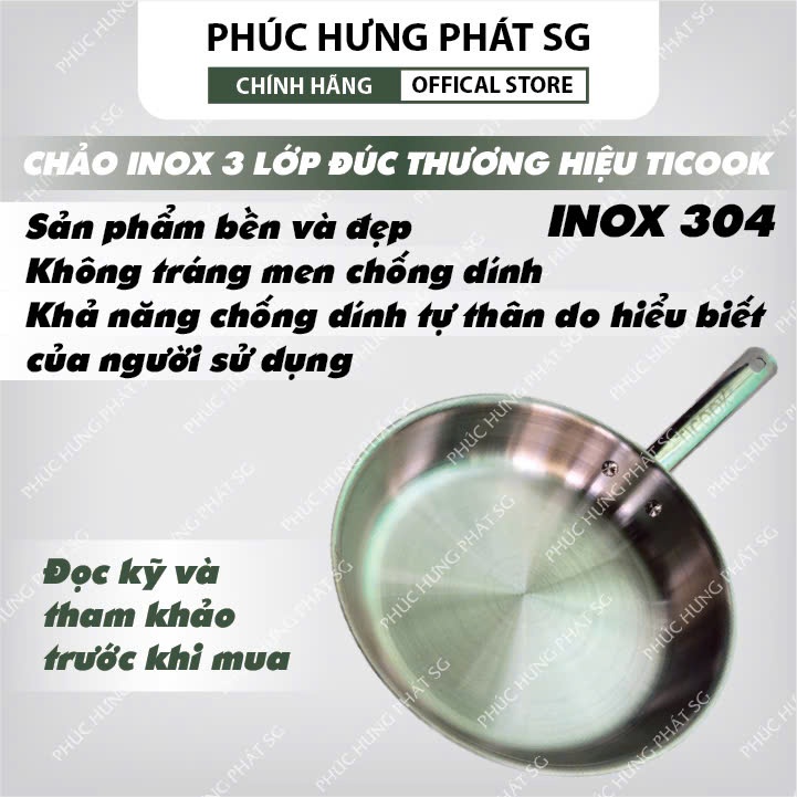 Chảo 1quai inox 304 TICOOK 3 lớp cao cấp - Đáy từ có thể sử dụng cho ...