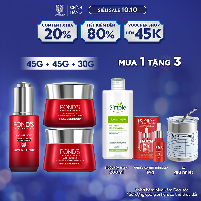 Combo Serum Và Kem Dưỡng Ngày And đêm Ponds Age Miracle Mờ đốm Nâu Nếp