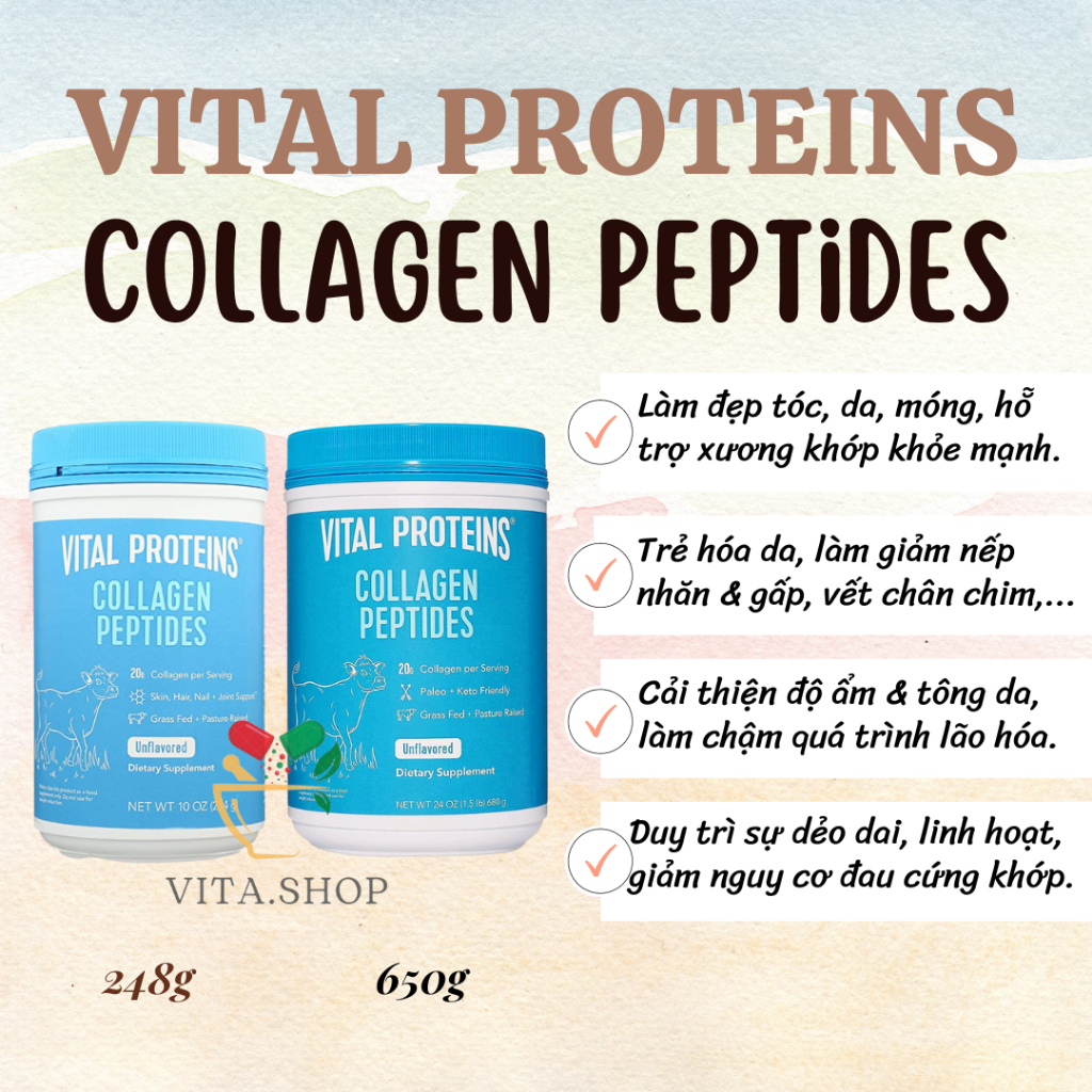 Bột Collagen Thủy Phân Không Vị Vital Proteins Collagen Peptides Unflavored 680g – Mỹ | Shopee ...