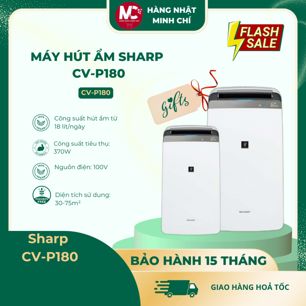 Máy hút ẩm Sharp CV-P180 Plascusmaler, Diện Tích 30-75m², Hút 18L/ngày - Hàng Nhật Minh Chí ...