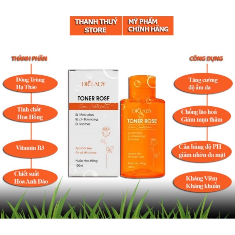 Nước Hoa Hồng DR LADY Toner Rore giúp da dưỡng ẩm.ngăn ngừa mụn, da mịn ...