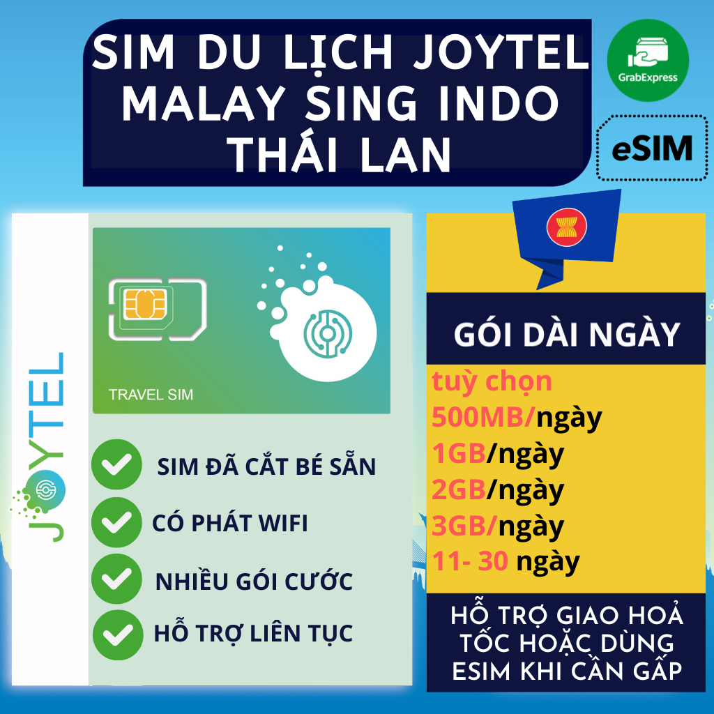 [GÓI DÀI NGÀY] Sim Du Lịch 4G 5G Malaysia Singapore Indonesia JOYTEL Tốc Độ Cao Hỗ trợ Giao ...