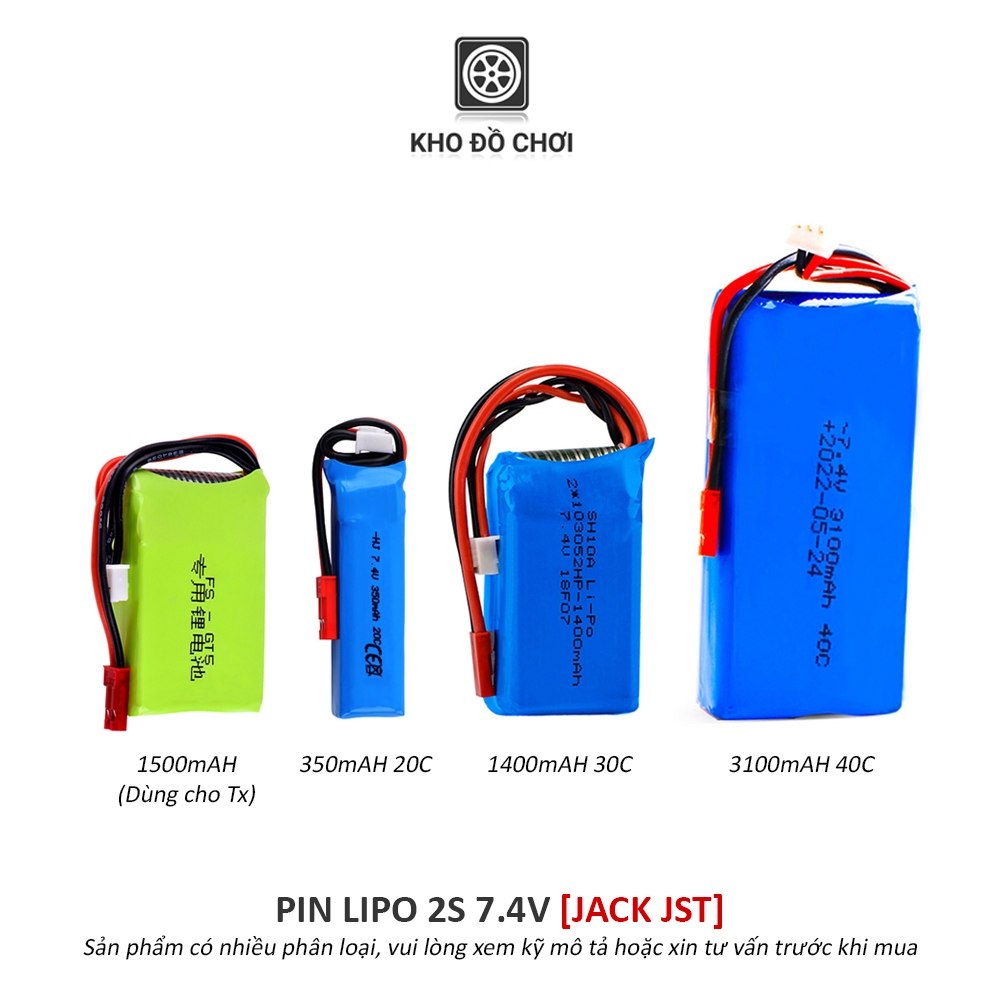 Pin Lipo 2s 7.4V 20C, 30C, 40C Jack JST - Dung lượng 350/ 1400/ 1500 ...