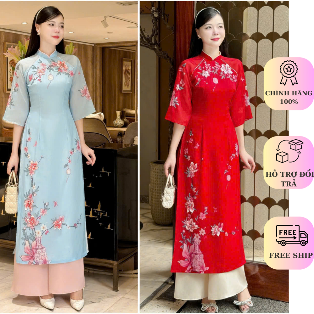 Áo dài cách tân Ngọc Bình, vải tơ ngọc trai, đính kết cao cấp by Lucci ...