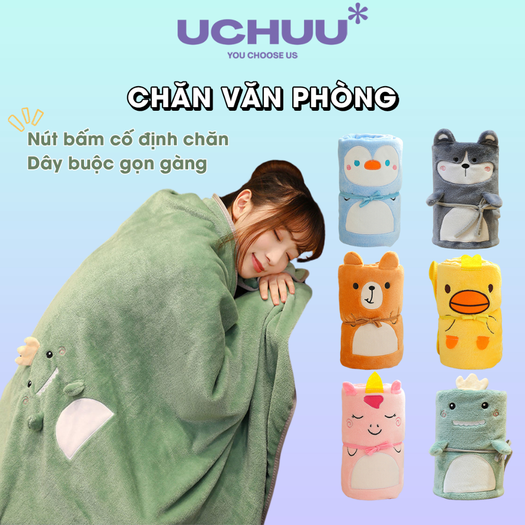 Chăn Văn Phòng UCHUU Mền Ngủ Trưa Gấp Gọn Có Nút Bấm, Chăn Lông Thêu ...