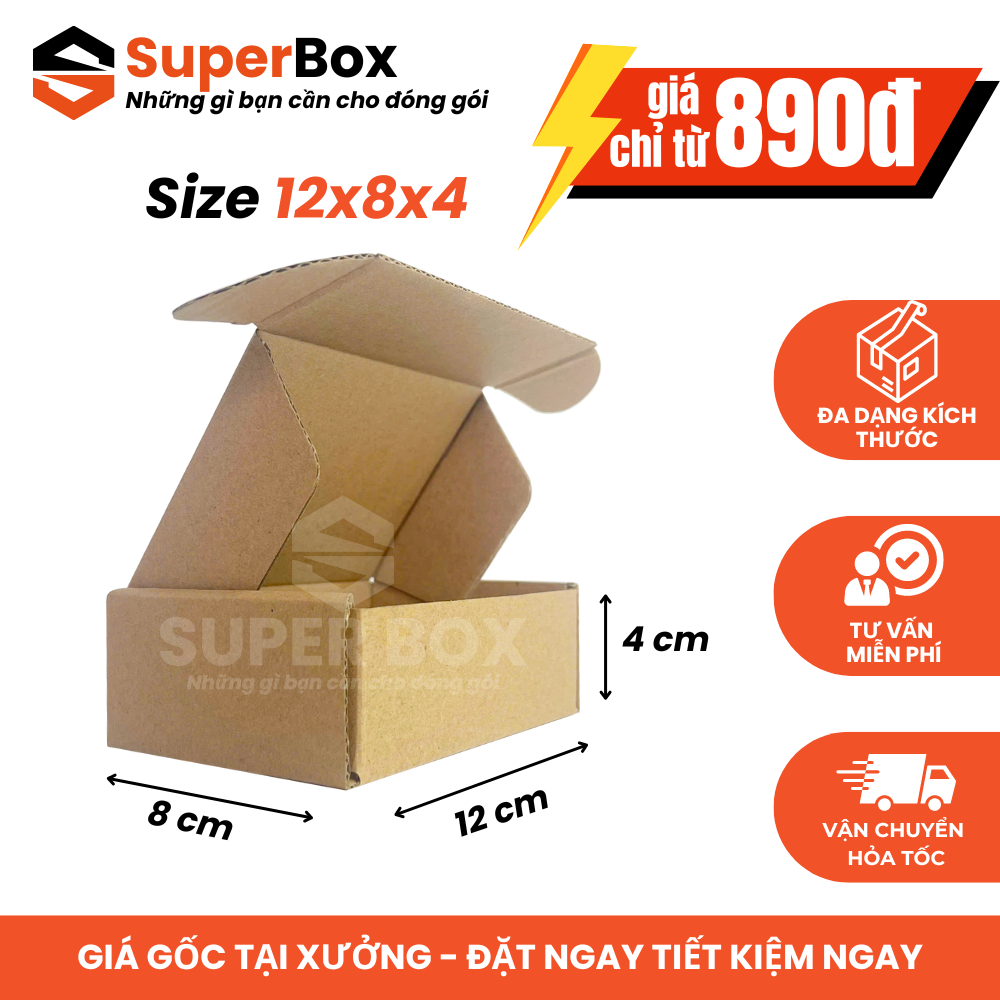 12x8x4 COMBO 10 hộp carton đóng hàng nắp gài Super Box hộp giấy nhỏ gọn ...