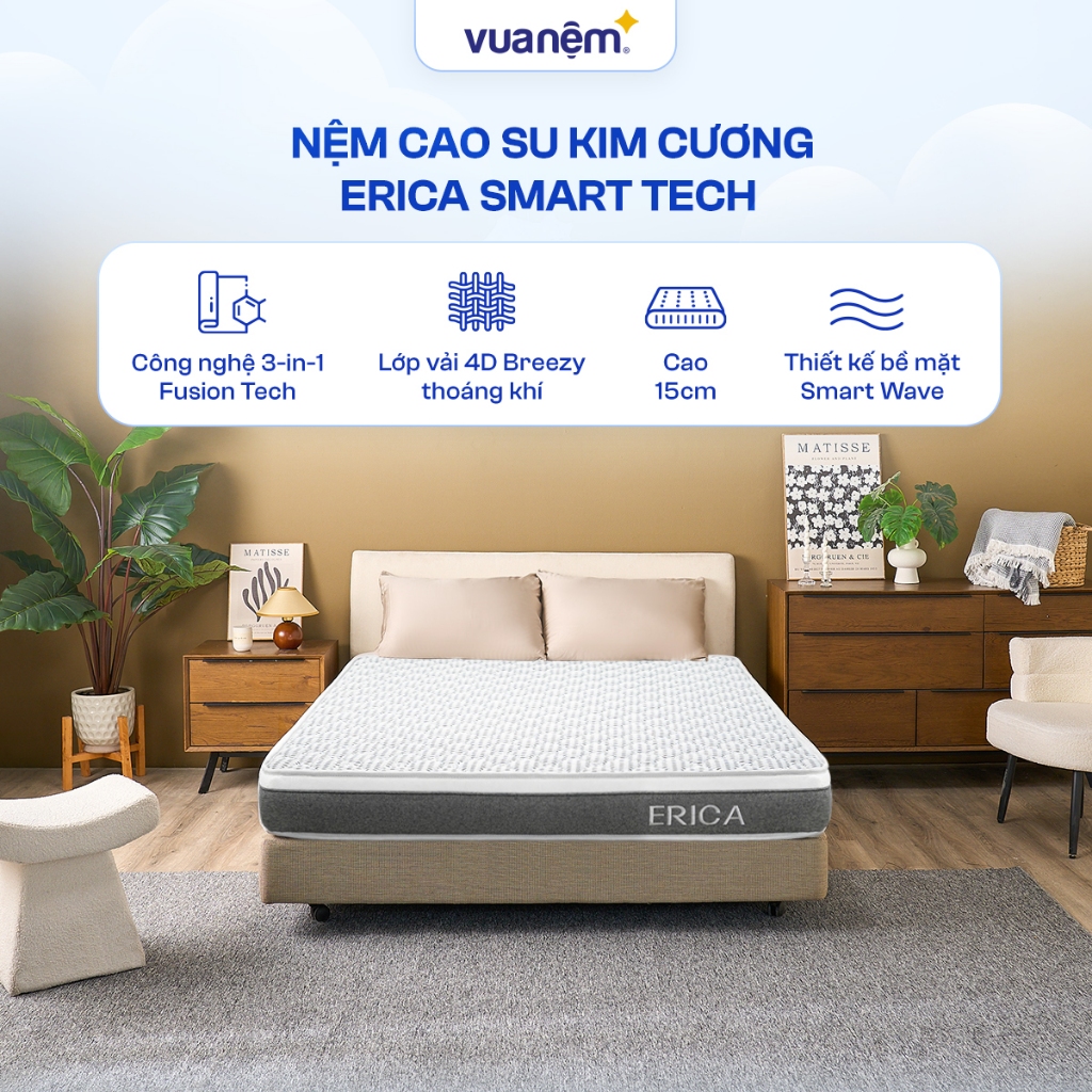 [Deal Gối 9K] Nệm cao su Kim Cương Erica Smart Tech 15cm giảm đau lưng ...